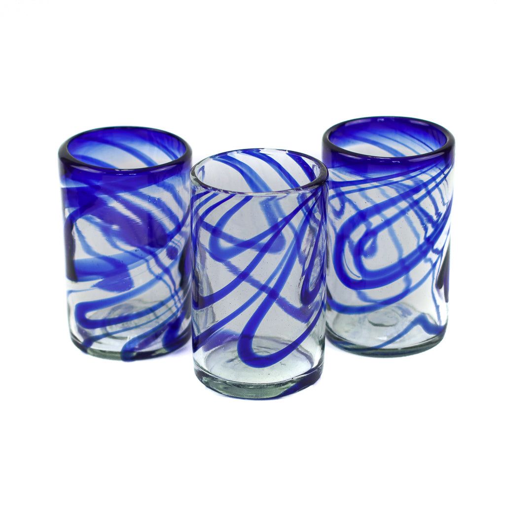 Mexican Water Glass - Blue Swirl- 5" – One World Bazaar