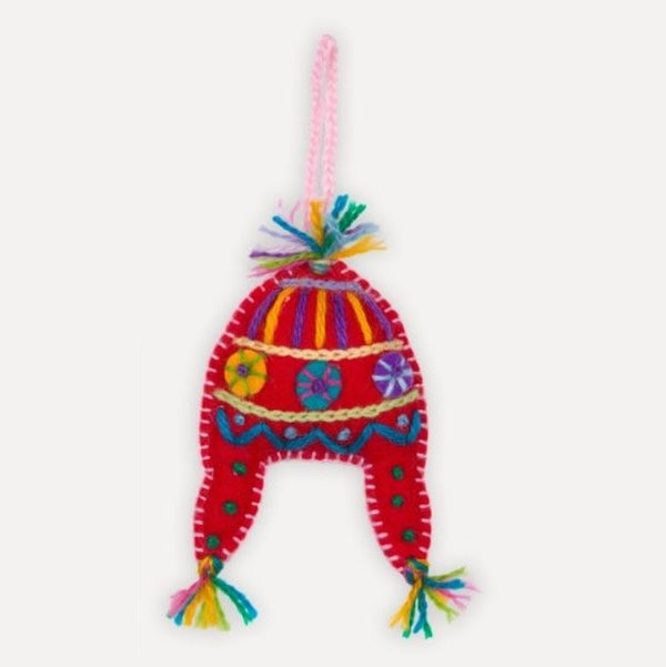 Hand Embroidered Ornament - Chullo - Red - One World Bazaar